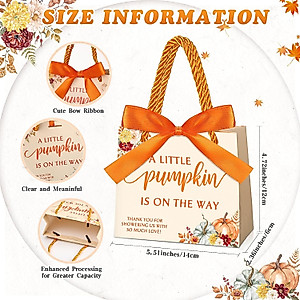 Kolldenn 50 Set Baby Shower Party Favors Thank You Gift Bags A Little Pumpkin is On the Way Gift Bags with Handles Fall Small Candy Bags with Bow Ribbon for Autumn Baby Shower Gender Reveal Party