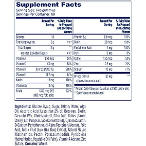 One A Day Women’s Prenatal Multivitamin Gummies Including Vitamin A, C, D, B6, B12, Folic Acid & more, 120 Count, Supplement for Before and During Pregnancy