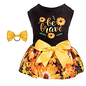 CuteBone Sunflower Dog Dress Velvet for Small Dogs Girl Puppy Dresses Yellow Dog Clothes CVA06XS-D