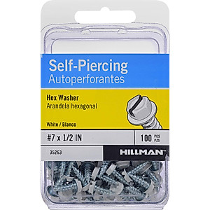 HILLMAN 35263 White Painted Hex Washer-Head Self-Piercing Screws (#7 x 1/2") - 100 pieces