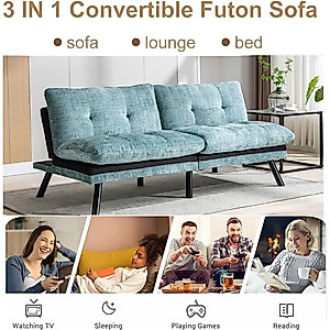 Futon Sofa Bed,Convertible Folding Futon Couch Breathable Small Couch for Compact Living Studio in Living Room and Bedroom,Offices,Dorm Loveseat (Mint Green)
