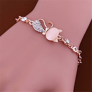HELPFLOWER CH01 925 Plated Sterling Diamond Bracelet Cat Adjustable Bracelets with Chain Unique Jewelry Present for Women