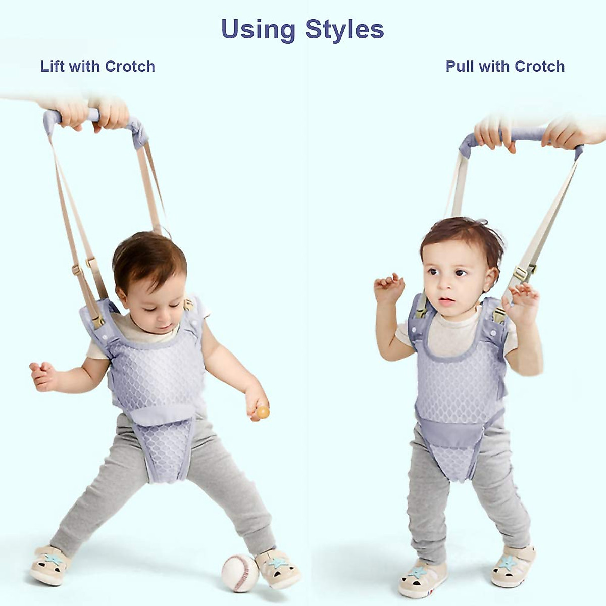 Baby Walking Harness, Baby Sit to Stand Learning Helper Mesh Breathable Adjustable with Detachable Crotch Safety Hand-held Assistant Lifting & Pulling for Toddlers Infant Kids (Grey)