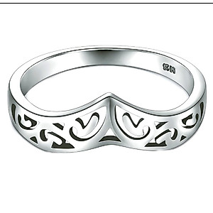 925 Sterling Silver Ring，BoRuo Filigree Thumb Chevron High Polish Comfort Fit Band Ring Size 9