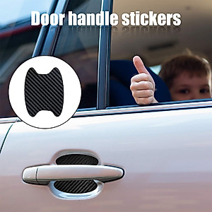 Kewucn 4PCS Car Door Handle Sticker, Carbon Fiber Auto Door Side Handle Protective Films, Anti-Scratch Vehicle Door Cup Protector, Universal Exterior Accessories for Most Cars (Black)