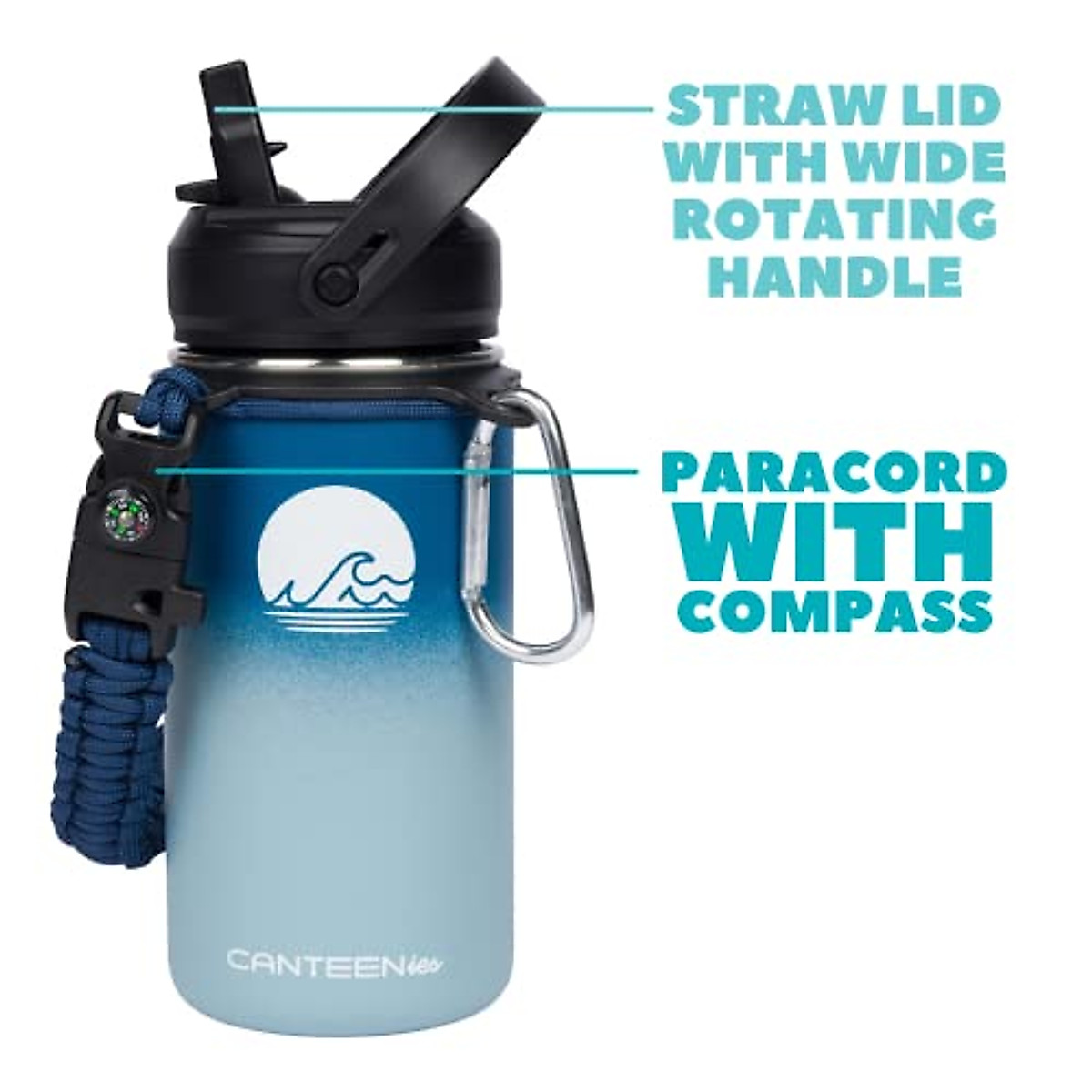 Canteenies Kids Water Bottle for School, 14 Oz, Straw Lid, Stickers, Vacuum Insulated Stainless Steel Double Walled, BPA Free Food-Safe, Leak-Proof Tumbler Travel Cup For Boys