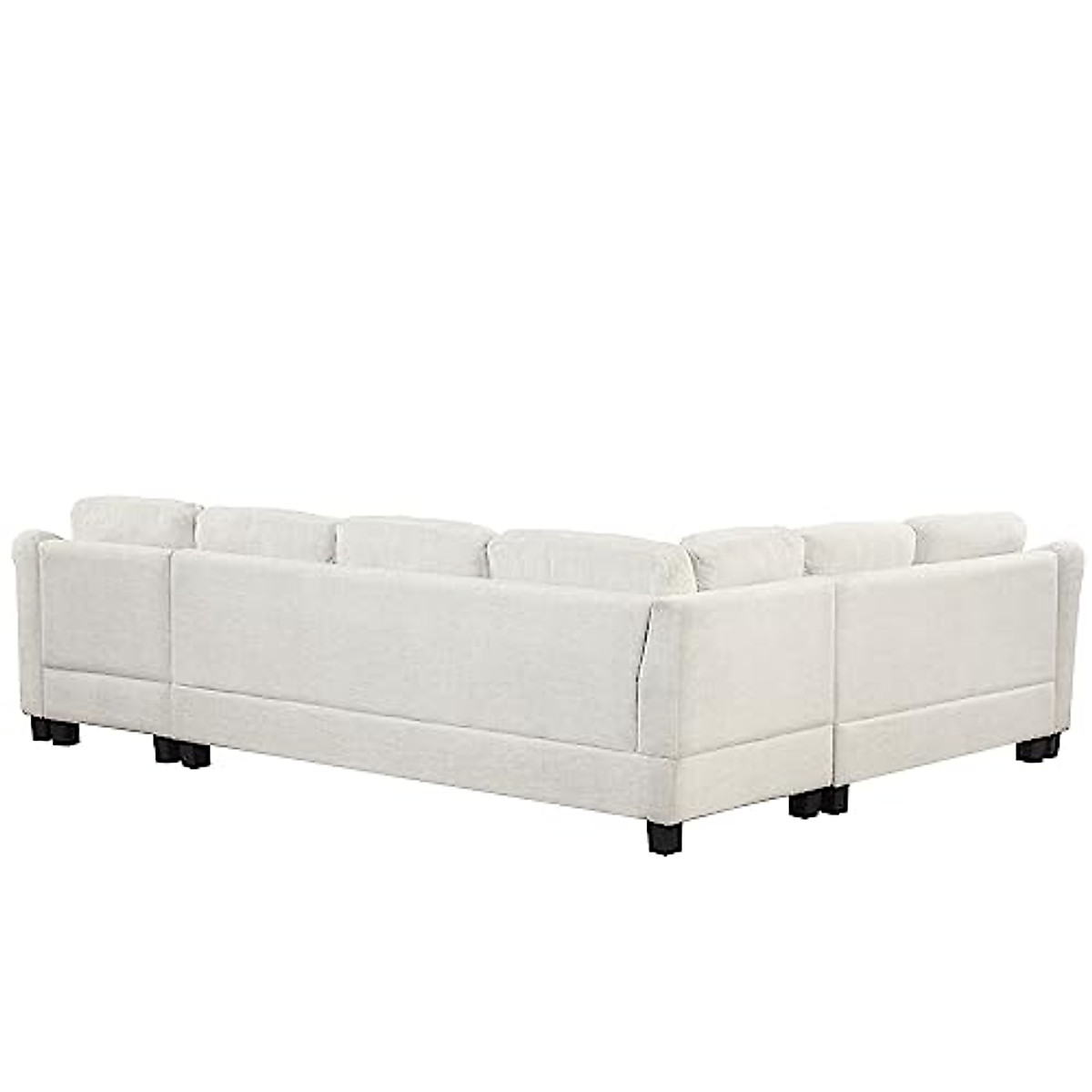 HAUSHECK 4 Pieces Sofa with Ottoman & Right Side Chaise, U Shaped Sectional Couches Living Room Furniture Set, 91.3" D x 122.1" W x 25.6" H, White