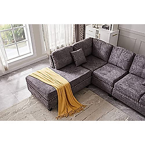 UBGO Living Room Furniture Sets,Modular Sectional Sofa Set,L-Shape Couch Set with Storage Ottoman and Two Small Pillow,Sofas & Couches with Reversible Chaise for Large Space Dorm Apartment-Gray