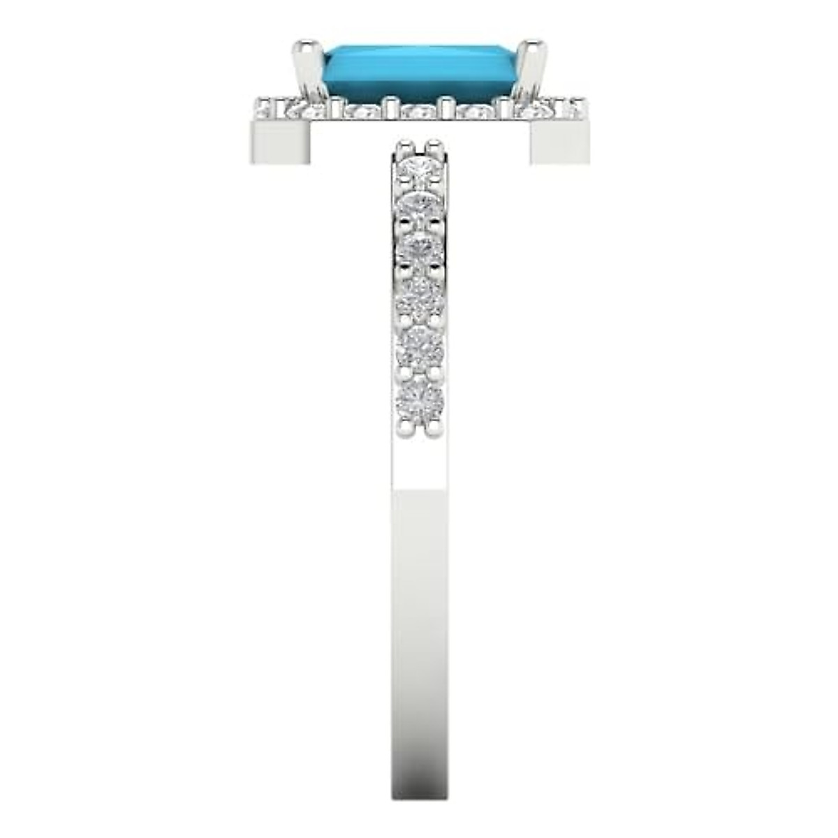 Clara Pucci 2.07 ct Emerald Cut Solitaire Halo Genuine Simulated Turquoise Engagement Promise Anniversary Bridal Ring 18K White Gold 10.5