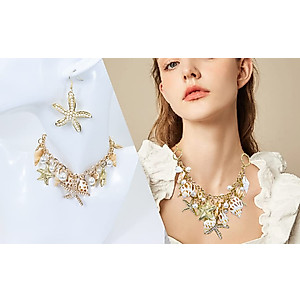 Halawly Shell Necklace Choker Mermaid Tail Necklace - Fashion Sea Shell Starfish Faux Pearl Collar Bib Statement Chunky Necklace Pendant (Shell Necklace Set)