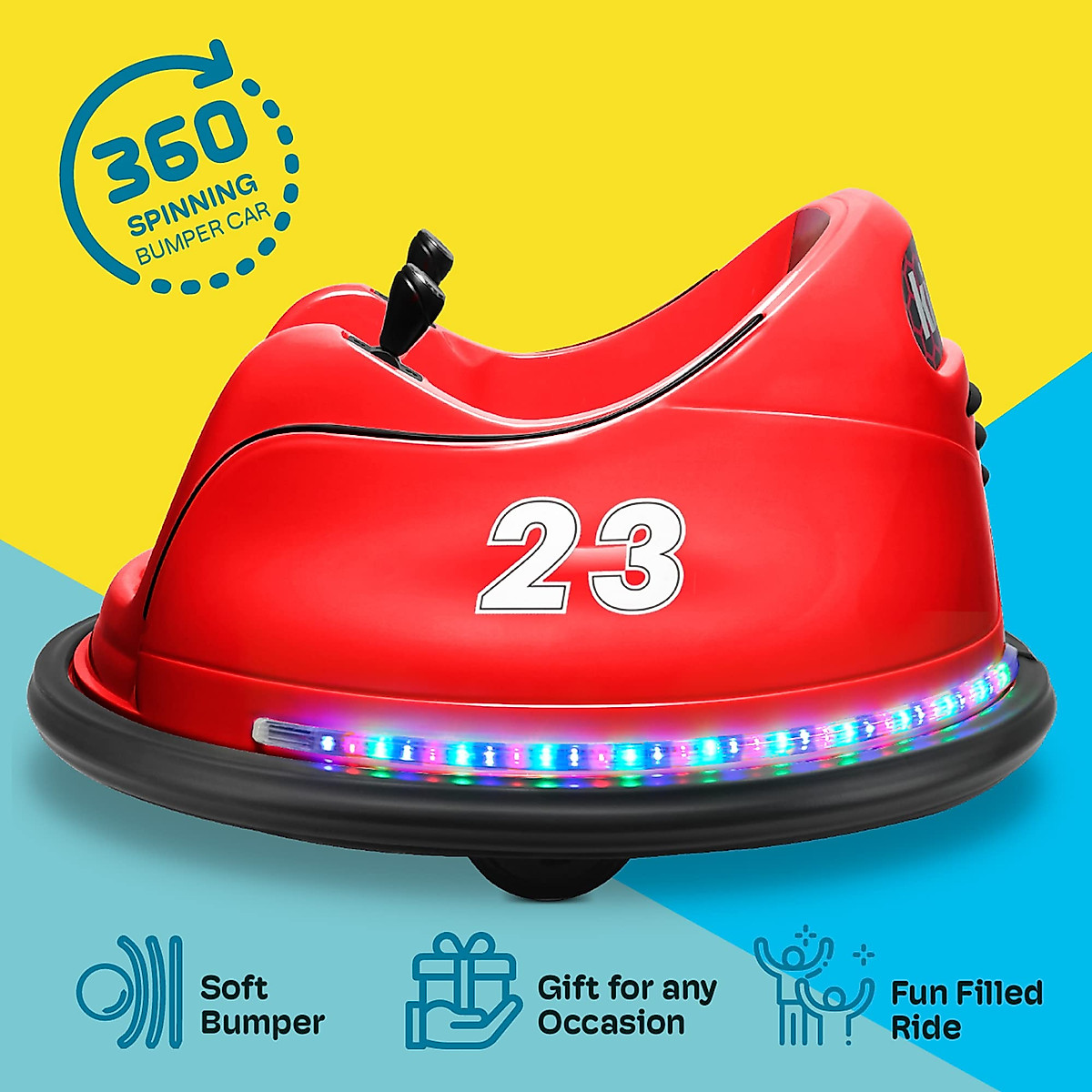 Kidzone 6V Electric Ride On Bumper Car for Kids & Toddlers 1.5-6 Years Old, DIY Sticker Baby Bumping Toy Gifts W/Remote Control, LED Lights & 360 Degree Spin, ASTM Certified