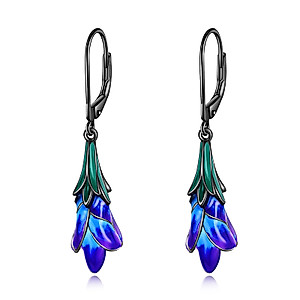 CRMAD Tulip Leverback Earrings for Women Sterling Silver Purple Tulip Flower Dangle Handmade Earring