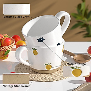 POWERWOO Coffee Mugs Set of 2, Ceramic Tea Cups for Office and Home, 2-Pack Espresso Cappuccino Couple Mugs for Birthday, anniversary and New Year gifts for women, Microwave and Dishwasher Safe Mugs