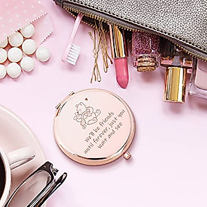 Funny Little Bear We'll be Friends Until Forever Travel Compact Pocket Makeup Mirror, Winnie The Pooh Engraved Compact Mirror for Sister Women Best Friends Girls Daughter Birthday