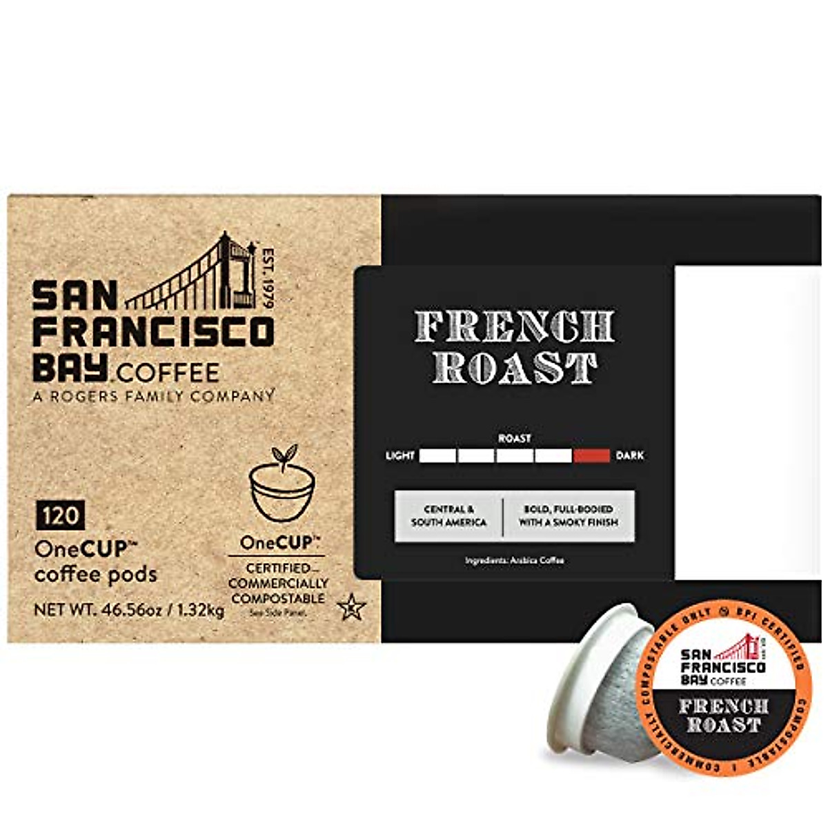 San Francisco Bay Compostable Coffee Pods - French Roast (120 Ct) K Cup Compatible including Keurig 2.0, Dark Roast