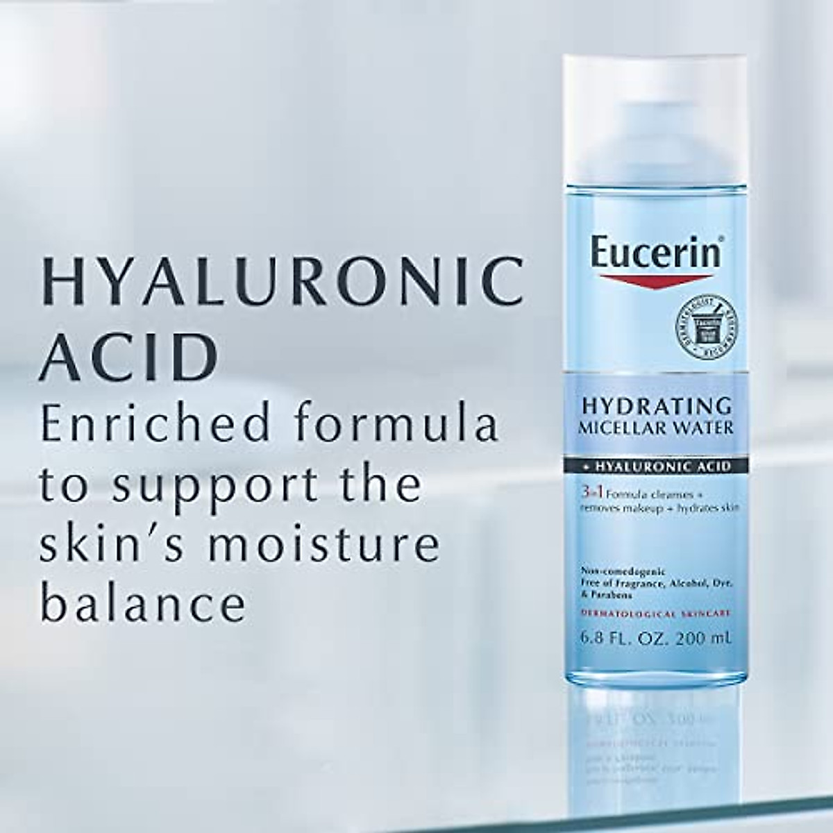Eucerin Hydrating 3-in-1 Micellar Water, Formulated with Hyaluronic Acid, 6.8 Fl Oz Bottle