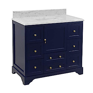 Madison 42-inch Bathroom Vanity (Carrara/Royal Blue): Includes Royal Blue Cabinet with Authentic Italian Carrara Marble Countertop and White Ceramic Sink
