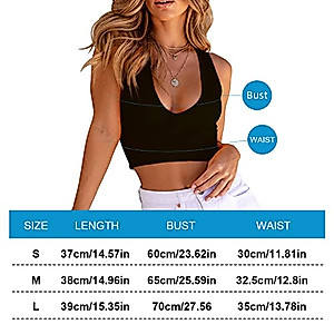 DYD Sexy Crop Tops for Women V Neck Ribbed Tank Tops Workout Seamless Racerback Top with Built in Bras Black