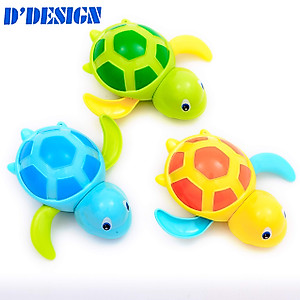 PEGAFOX Set of 3 Baby Bathtub Wind up Turtle Toys Fun Multi Colors Swimming Bath tub, Beach, Pool Playset for Boys and Girls