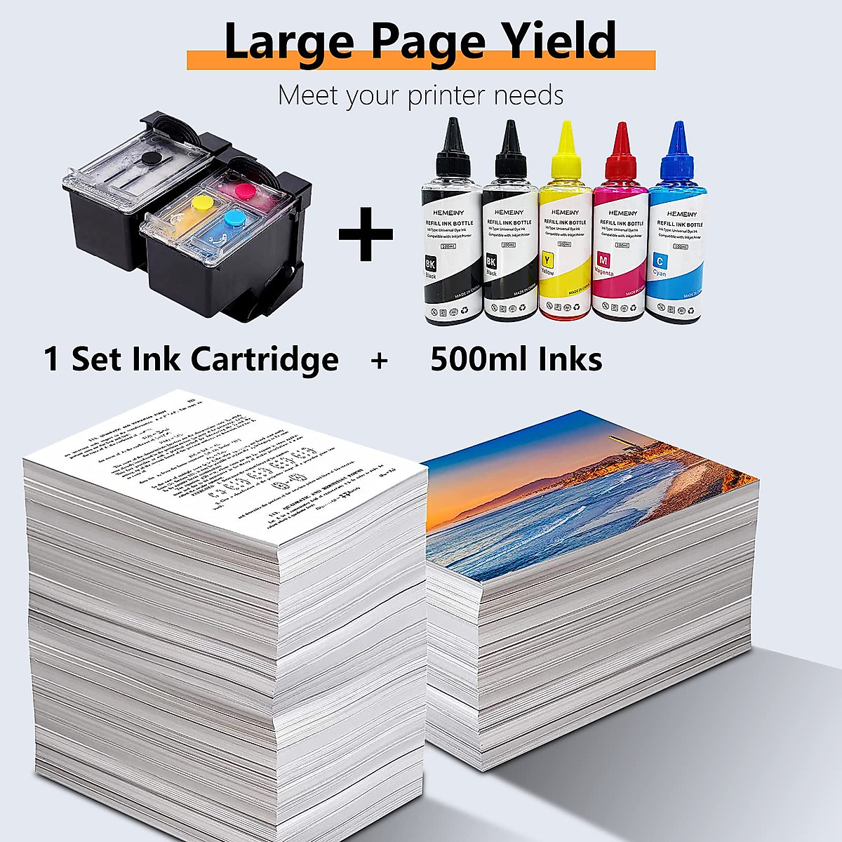 HEMEINY 62XL Ciss Ink Cartridges and Ink Refill Bottles Compatible with HP Envy 5540 5541 5542 5543 5544 5545 5547 5548 5549 5640 5642 5643 5644 5660 5661 5663 5664 5665 7640 7643 7644 7645 Printer