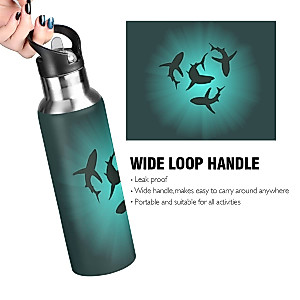 Yasala Shark Silhouette Coffee Thermos Sport Water Bottle Stainless Steel Insulated Beverage Container 20 oz with Straw Lid BPA-Free Boys Girls, Back to School