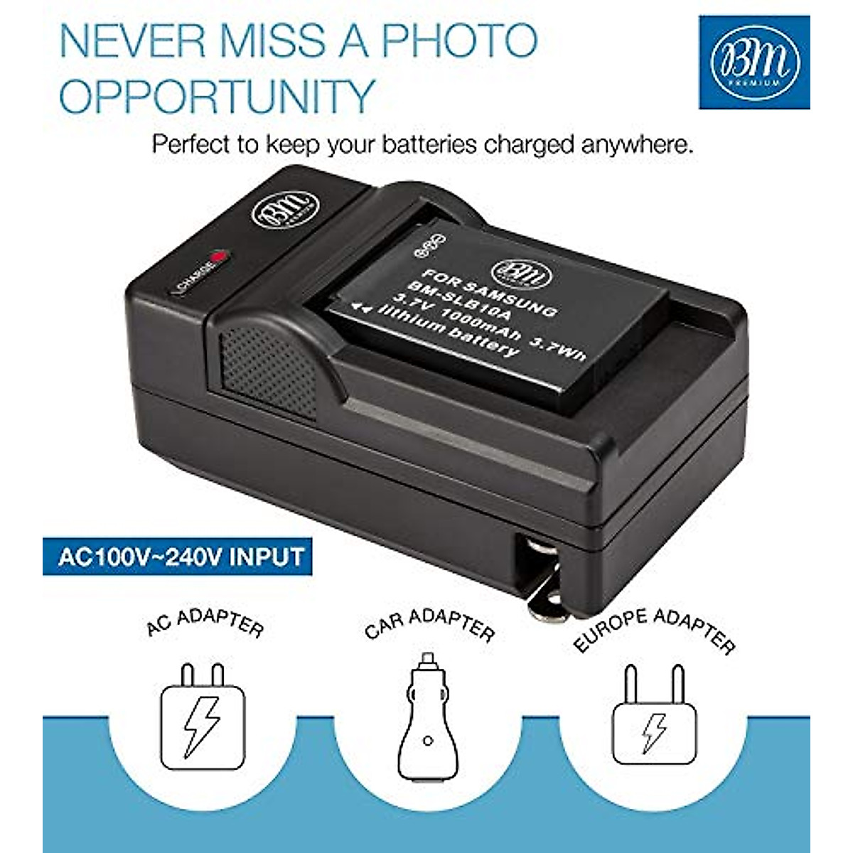 BIG MIKE'S ELECTRONICS BM Premium Pack of 2 SLB-10A Batteries and Battery Charger for Samsung EX2F HZ15W SL202 SL420 SL620 SL820 WB150F WB250F WB350F WB750 WB800F WB850F WB1100F Digital Cameras