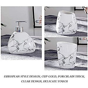DVTEL Marble Texture Ceramic Mouthwash Cup Sanitary Suit Five-Piece Household Couple Set (Color : Nature, Size : 5 Piece kit)