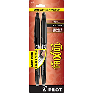 PILOT FriXion Ball Erasable & Refillable Gel Ink Stick Pens, Fine Point, Black Ink, 2-Pack (31553)