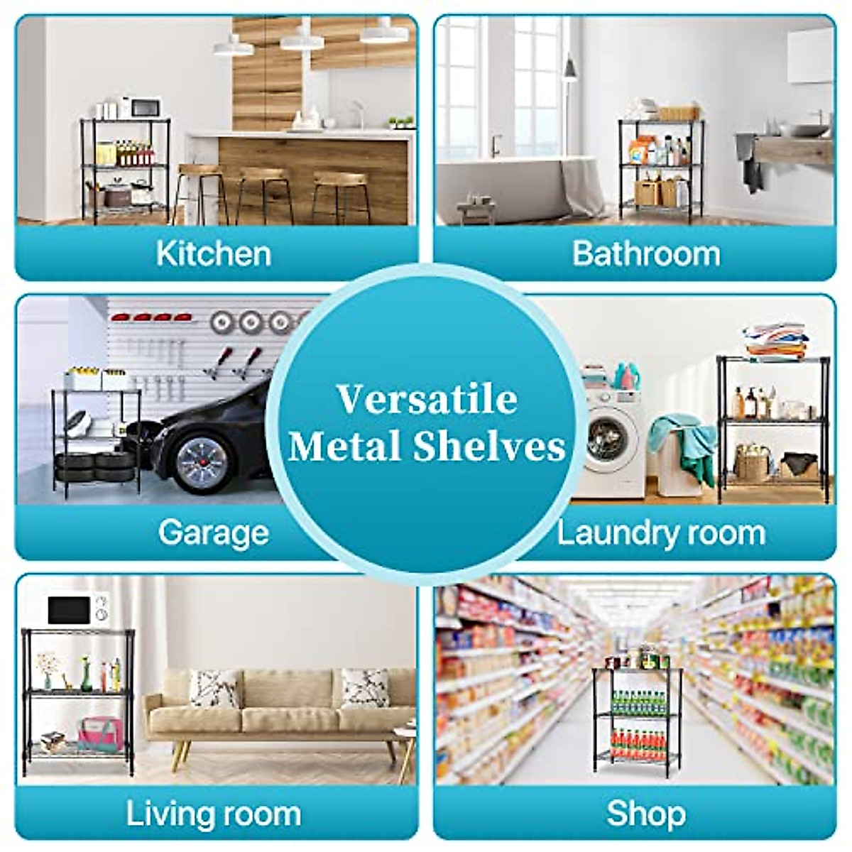 Storage Shelf Heavy Duty 3 Wire Shelving Unit Storage Rack Adjustable with Leveling Feet for Bathroom Kitchen Garage Laundry Pantry 450 LBS Capacity 23Lx13.2Wx30.2H, Black