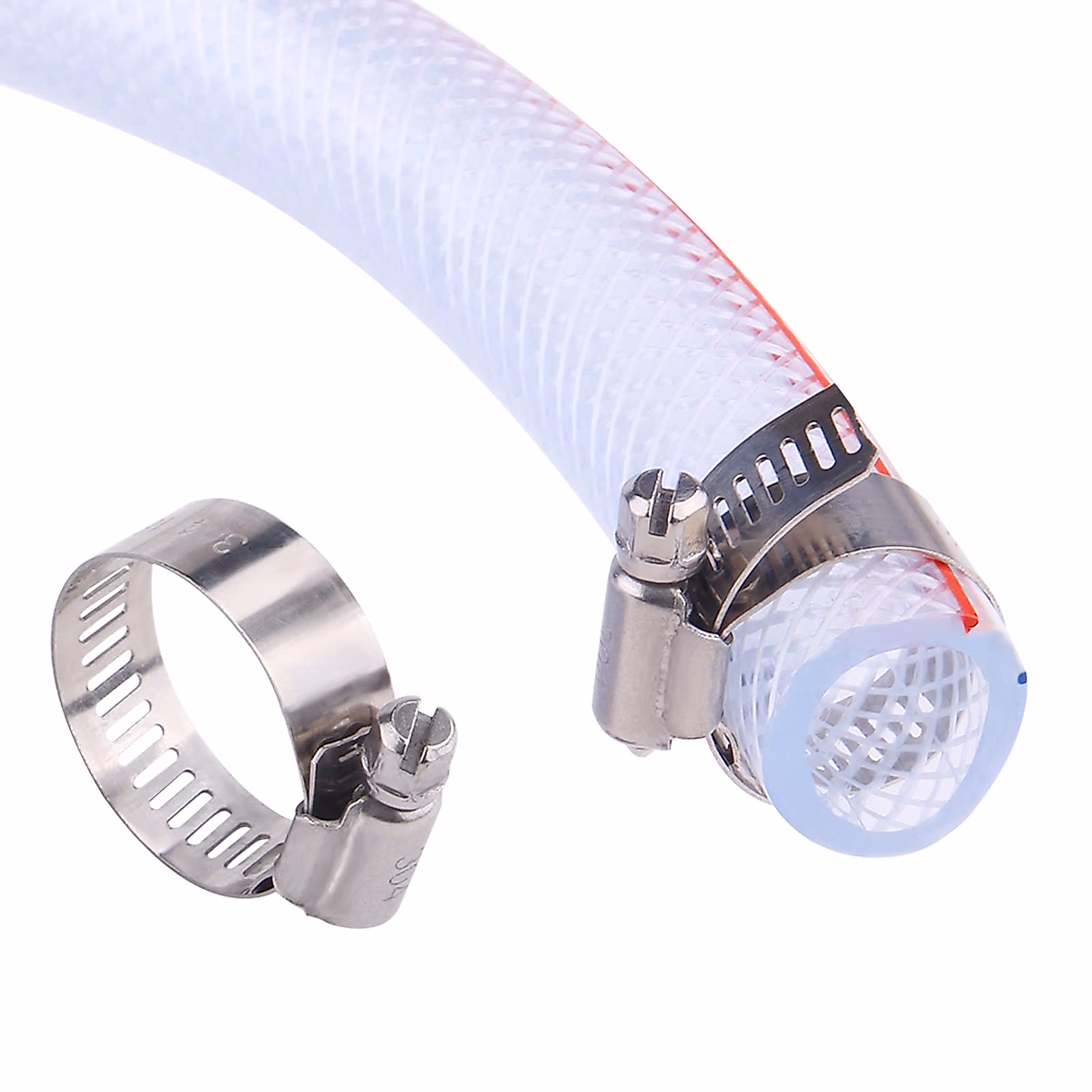 DERPIPE Soft Braided PVC Tubing - 3/4" ID x 1" OD High Pressure Clear Flexible PVC Tube Reinforced Vinyl Hose for Water, Oil with 2pcs Hose Clamps (10Ft)