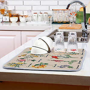 18 x 24 Inch Kitchen Drying Mat Flower Herbs Dish Drying Mats for Kitchen Counter Dish Drying Pad Plant Absorbent Reversible Microfiber Leaves Plant Dish Mat for Drainer Rack Coffee Bar Decor
