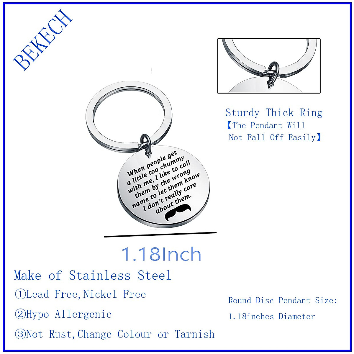 BEKECH Funny Boss Gag Gifts Ron Quotes Gift When People Get A Little Too Chummy With Me Keychain TV Show Fan Gift Parks and Rec Inspire Gift (too chummy with me)