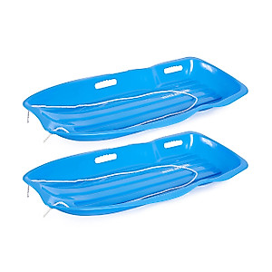 Slippery Racer Downhill Xtreme Flexible Adults and Kids Plastic Toboggan Snow Sled for Up to 2 Riders with Pull Rope, (2 Pack) (Blue/Blue)
