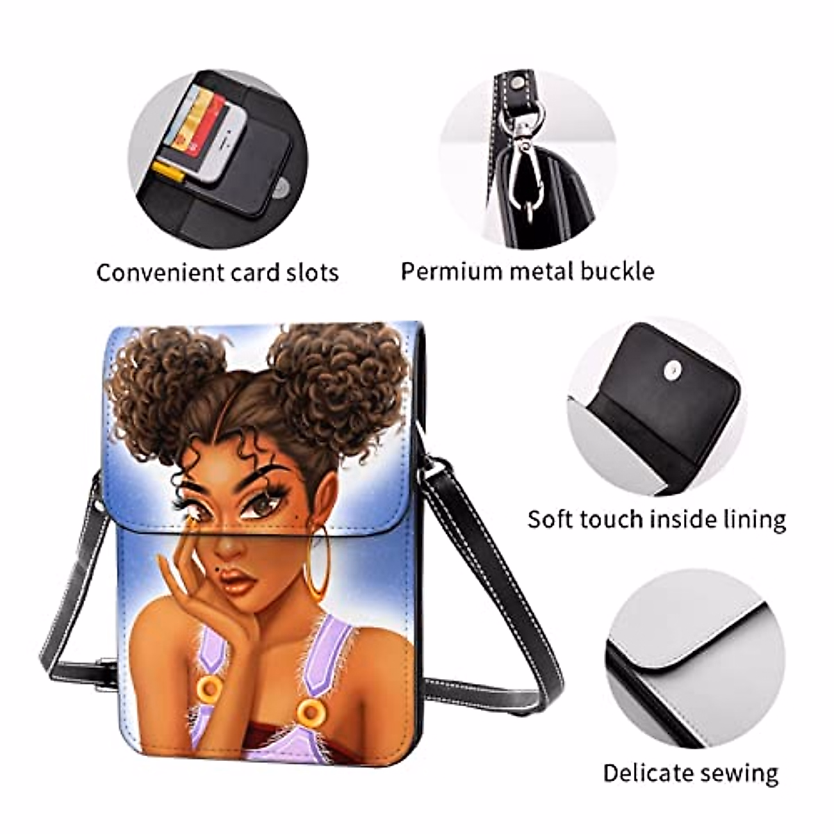 Women's African American Girl Leather Top Handle Satchel Handbags Tote Purse Wallet Crossbody Shoulder Bags