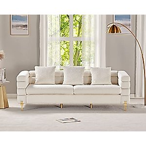 AMERLIFE Sofa, Oversized Sofa- 85 inch Sofa Couch, 3 Seater Sofa Comfy Sofa for Living Room- Beige Deep Seat Sofa, Bouclé Couch