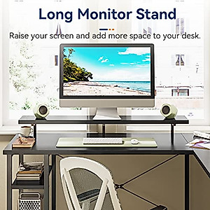 KKL L Shaped Desk with Drawer, 66" Reversible Computer Desk with Storage Shelves, Corner Gaming Desk and Monitor Stand, Home Office Desk, Modern Wooden Desk, Easy to Assemble, Black