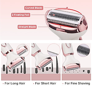 4 in 1 Electric Razor for Women, RAIALL Lady Electric Shaver Hair Remover for Face Legs Nose Underarm, Portable Bikini Trimmer Wet & Dry Cordless Hair Removal with 4 Floating Head - USB Recharge