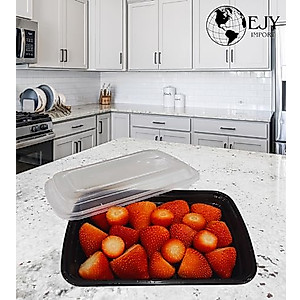 EJY IMPORT Rectangular And Round Meal Prep Food Containers with Lids - Stackable - Dishwasher/Microwave/Freezer Safe - One Compartment Box - Reusable Storage - 50 Sets (38 OZ - 50 SETS - RECTANGLE)