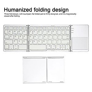 LMOLING Folding BT Keyboard, Wireless Portable Keyboard, 63 Keys Metal Ultra Thin Mini Folding Keyboard with Touchpad for Tablet Smartphones(Silver)