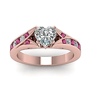 CustomizedGifts Channel Set Diamond Ring rose gold plated Created Pink Sapphire Heart shape Pink color Split Shank Engagement Ring channel Setting in Size 10 Handcraft Chakra Healing