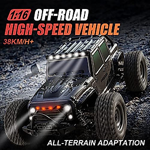 RKSTD High Speed RC Car, 1:16 Full Scale RC Off-Road Truck, All Terrain 4WD RC Truck with LED Light, Speed 38km/h Electric RC Off-Road Vehicle Toy, Gift for Adults and Kids