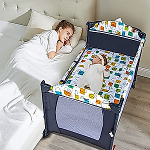 PEARLOVE Baby 5-in-1 Pack and Play, Baby Bedside Sleeper with Bassinet, Bassinet Bedside Crib with Mattress, Diaper Changer, Playard and Music Box, Portable Crib for Newborn to Toddles