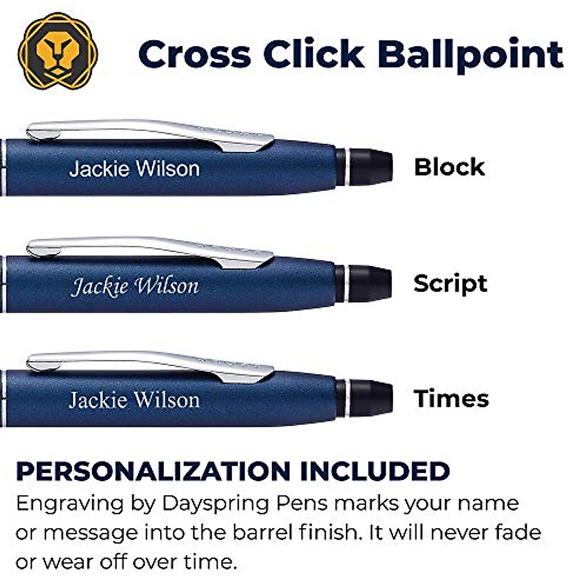 Dayspring Pens Cross Pen | Personalized Cross Click Ballpoint Pen - Midnight Blue. Custom Name Engraved. AT0622-121. Comes in Cross Gift Case. | Engraving