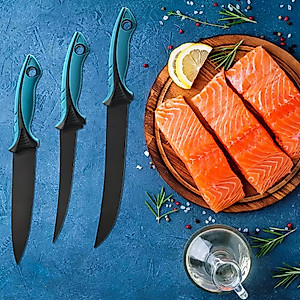KNINE OUTDOORS Fish Fillet Knife Set Curved Flex 7 inch 9 inch Filet Knife for Filleting and Boning, Non-Slip Handles, Includes Fishing Braid Line Scissors, Fish Dressing Scissors, Filleting Pad