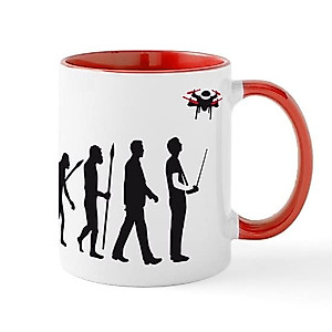 CafePress Evolution Of Man Controlling Drone Model Mugs Ceramic Coffee Mug, Tea Cup 11 oz