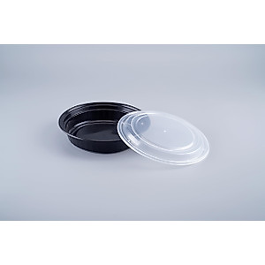 Meal Prep Round Containers -Heavy Duty Food Storage Containers w/Lids Plastic Bento Box Reusable BPA Free Lunch Boxes Disposable, Microwave Dishwasher Freezer Safe (Black - 40OZ, 50 Pack)