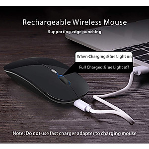 Uciefy Q5 Slim Rechargeable Wireless Mouse, 2.4G Portable Optical Silent Ultra Thin Wireless Computer Mouse with USB Receiver and Type C Adapter, Compatible with PC, Laptop, Notebook, Desktop Black