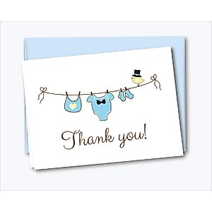Orange Umbrella Co 12 ct. Baby Shower Thank You Cards, Vintage Clothesline Baby Shower Cards (Baby4-BB)