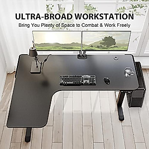 EUREKA ERGONOMIC Standing Desk L Shaped, 60 Inch Gaming Desk Electric Height Adjustable Dual Motor Rising Sit Stand Up Corner Desk for Computer Home Office, Smart Memory Preset Mousepad, Large, Left