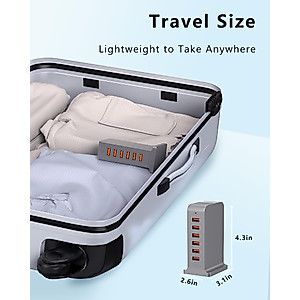 VPSUN USB Charger 6 Port 50W Multi USB Tower Charging Station for Multiple Devices iPhone 15/14/14 Pro/14 Pro Max/13 Pro/13 Pro Max/Android/Samsung/Tablet,etc (Gray, 50W)